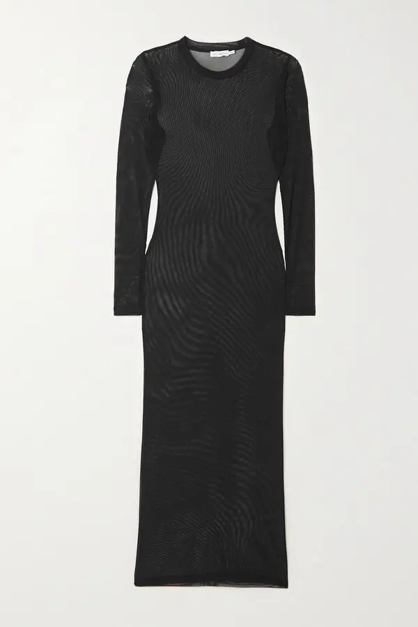 Good American Stretch Recycled-mesh Midi Dress - Black
