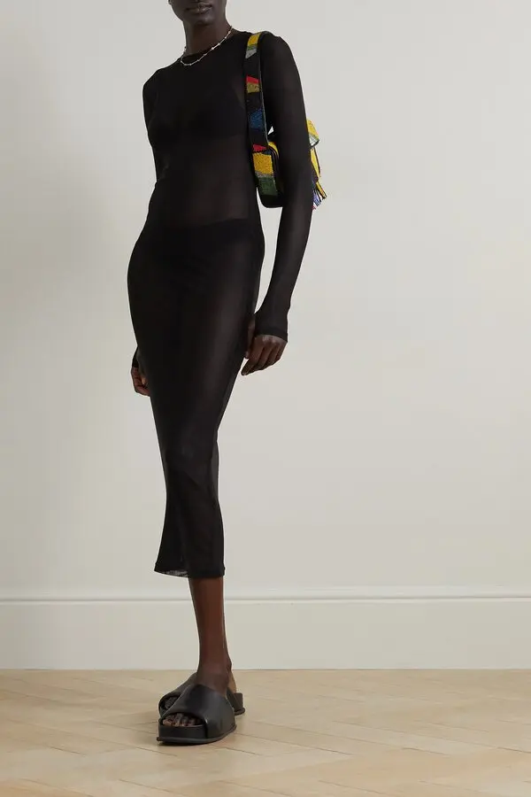 Good American Stretch Recycled-mesh Midi Dress