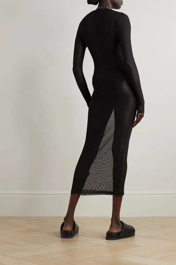 Good American Stretch Recycled-mesh Midi Dress