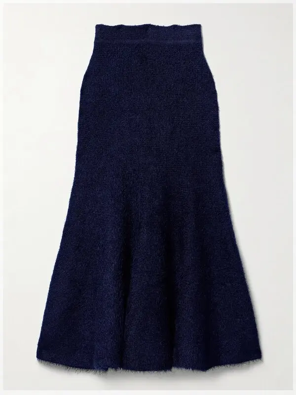 Khaite Cadence Silk And Cashmere-blend Tweed Midi Skirt - Blue