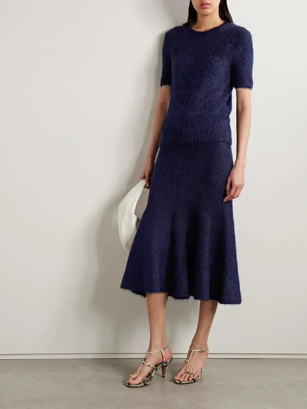 Khaite Cadence Silk And Cashmere-blend Tweed Midi Skirt - Blue