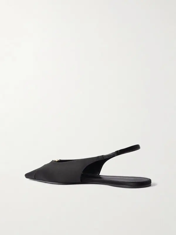 Saint Laurent Embellished Crepe Point-toe Slingback Flats - Black