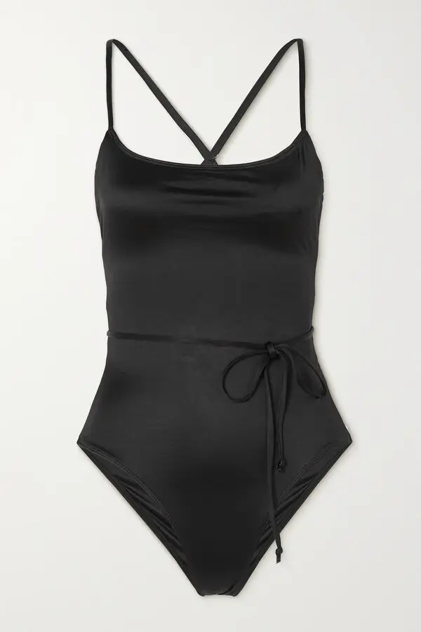 Good American Vacay Belted Stretch-satin Swimsuit - Black