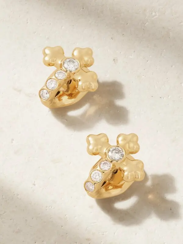 UNIFORM OBJECT Cross 18-karat Diamond Earrings - Gold