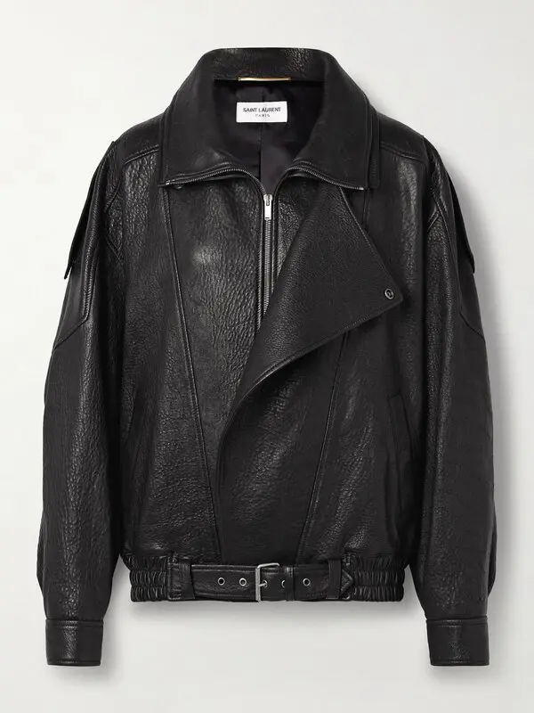 Saint Laurent Oversized Textured-leather Biker Jacket - Black