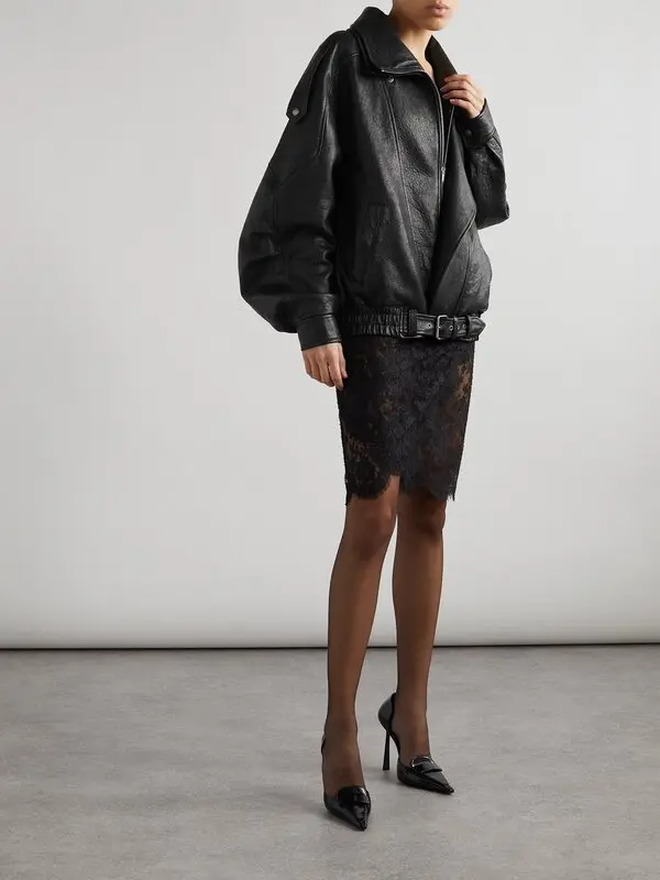 Saint Laurent Oversized Textured-leather Biker Jacket - Black