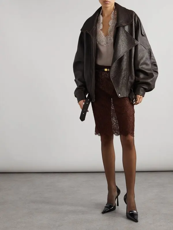 Saint Laurent Oversized Textured-leather Jacket - Brown