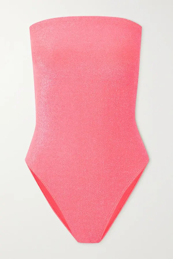 Good American Sparkle Strapless Metallic Swimsuit - Pink