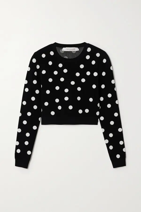 Carolina Herrera Cropped Polka-dot Knit Top