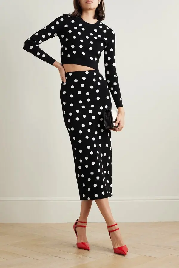 Carolina Herrera Cropped Polka-dot Knit Top