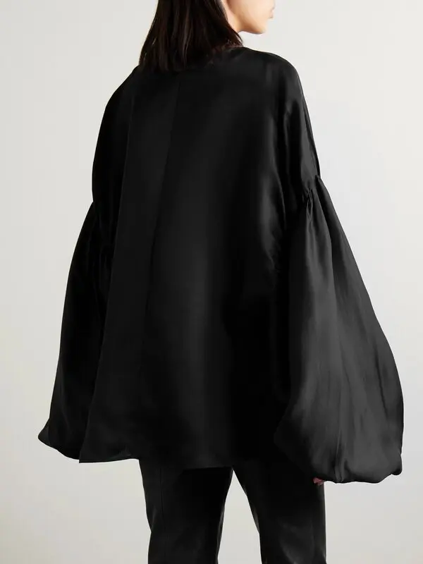 Khaite Quico Oversized Silk Blouse - Black