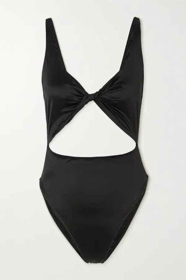 Good American Twist-front Cutout Stretch-satin One Piece Swimsuit - Black