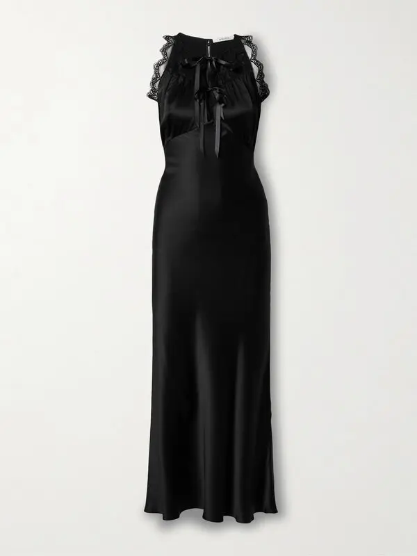 RODARTE Lace-trimmed Silk-satin Gown - Black