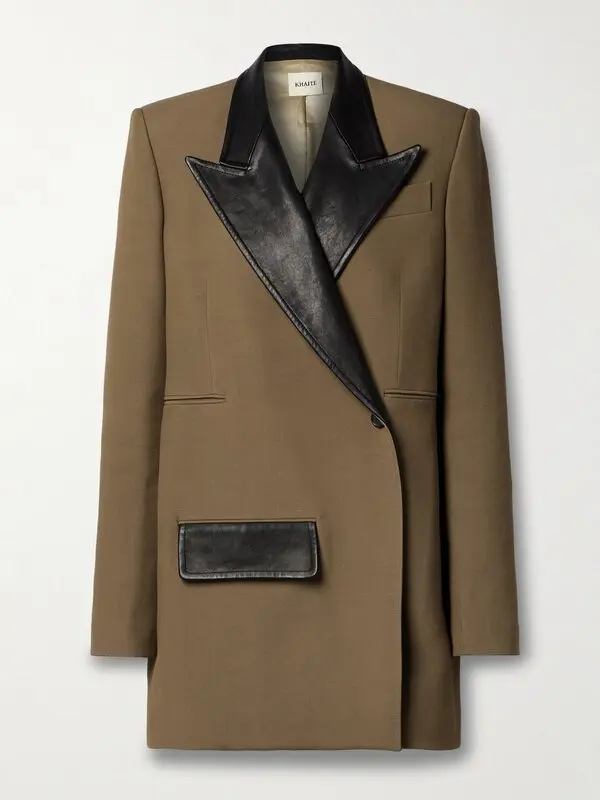 Khaite Jacobson Leather-trimmed Crepe Blazer