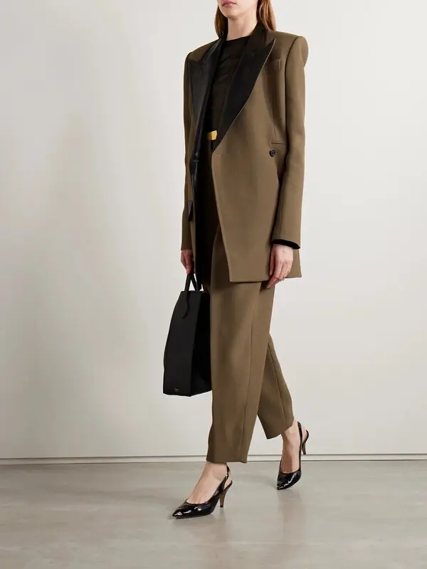 Khaite Jacobson Leather-trimmed Crepe Blazer