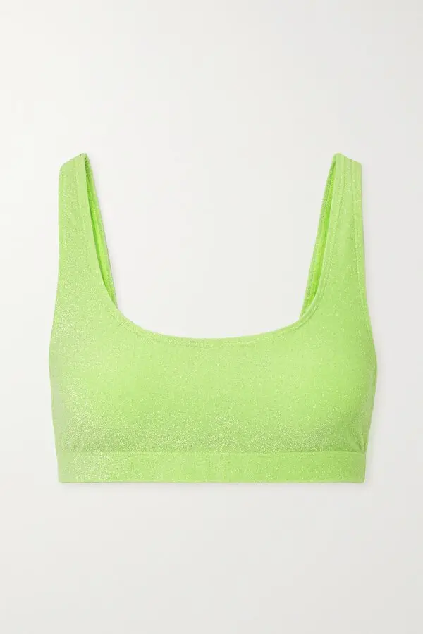 Good American Sparkle Metallic Bikini Top - Green