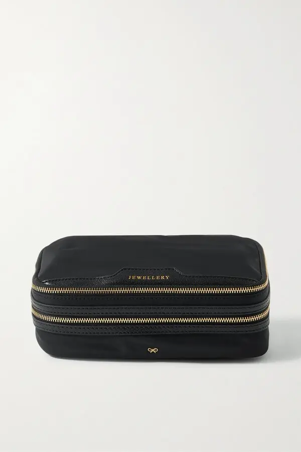 ANYA HINDMARCH Textured Leather-trimmed Econyl Jewelry Case - Black