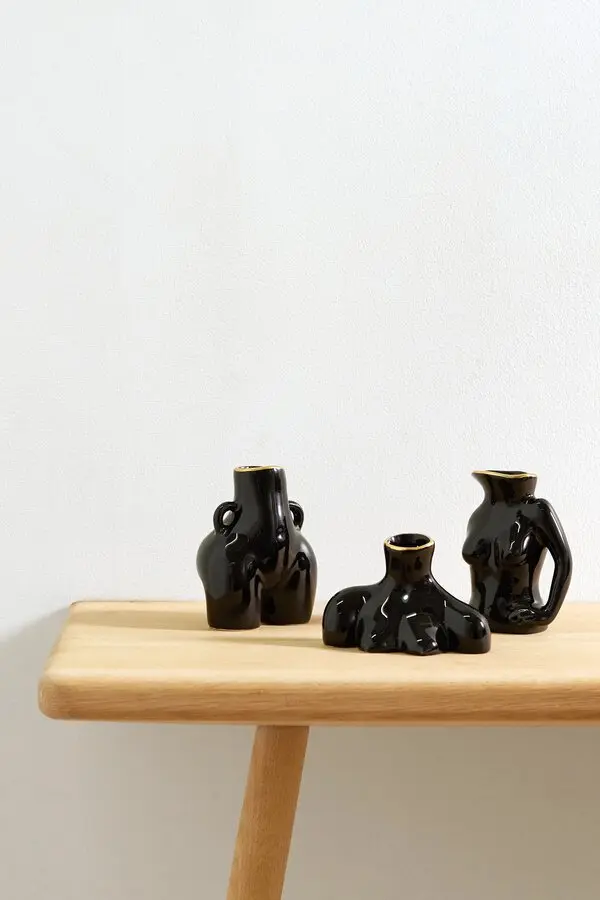 Anissa Kermiche Jugs Jug, Love Handles And Breast Friend Mini Gold-plated Earthenware Vase Set - Black