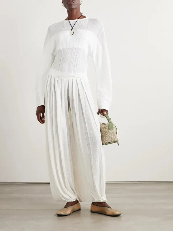 Loro Piana Balloon Pleated Linen Wide Leg Trousers