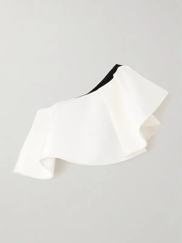 Carolina Herrera Cropped One-shoulder Silk-faille Top With Ruffle - White