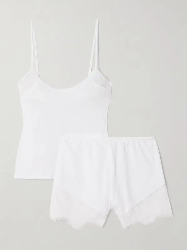 Skin Mae And Mckenzie Lace-trimmed Organic Pima Cotton-jersey Pajama Set - White