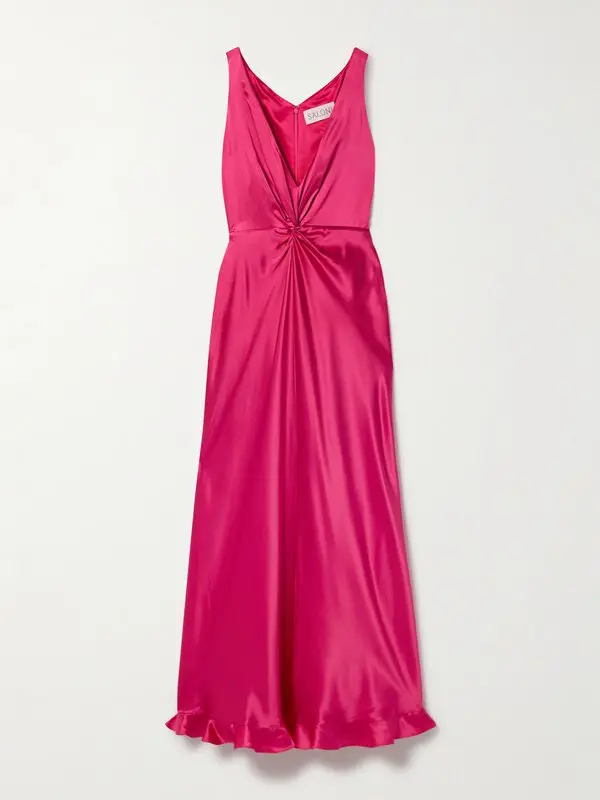 Saloni Fia Twist-front Silk-satin Maxi Dress - Pink