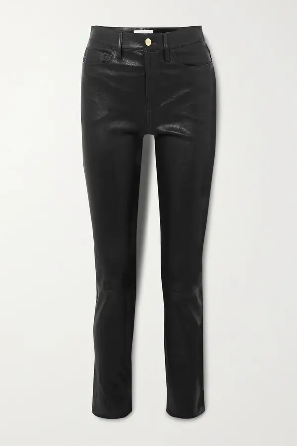 FRAME Le Sylvie High-rise Leather Pants - Black