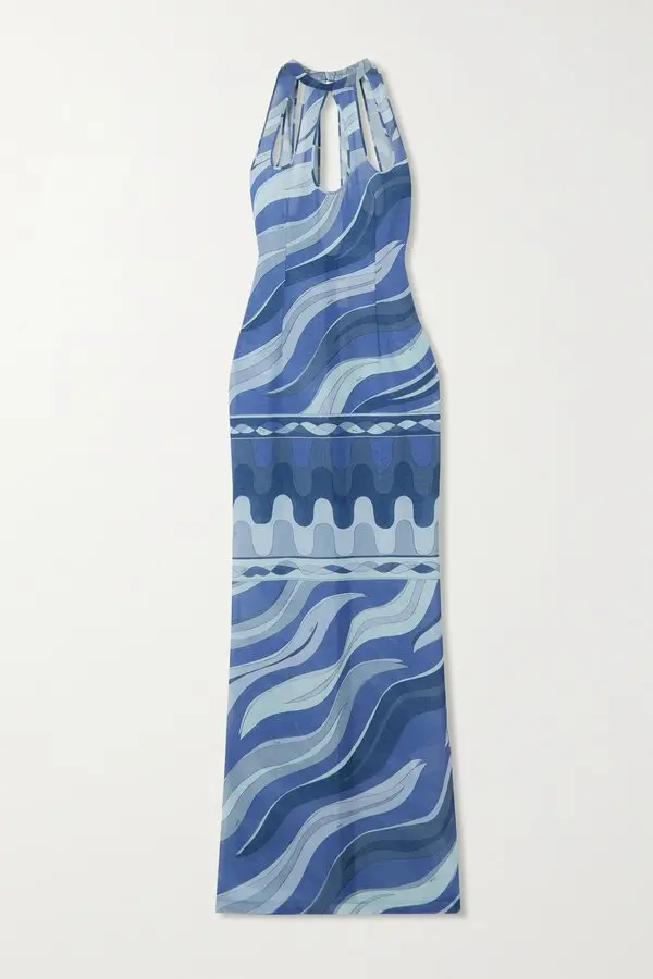 Emilio Pucci Cutout Printed Stretch-mesh Maxi Dress - Blue