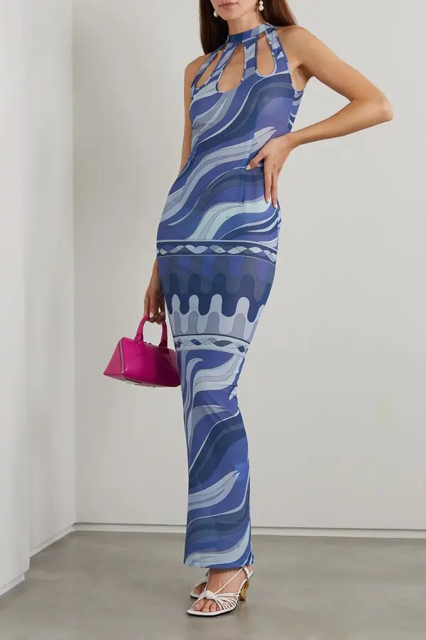 Emilio Pucci Cutout Printed Stretch-mesh Maxi Dress