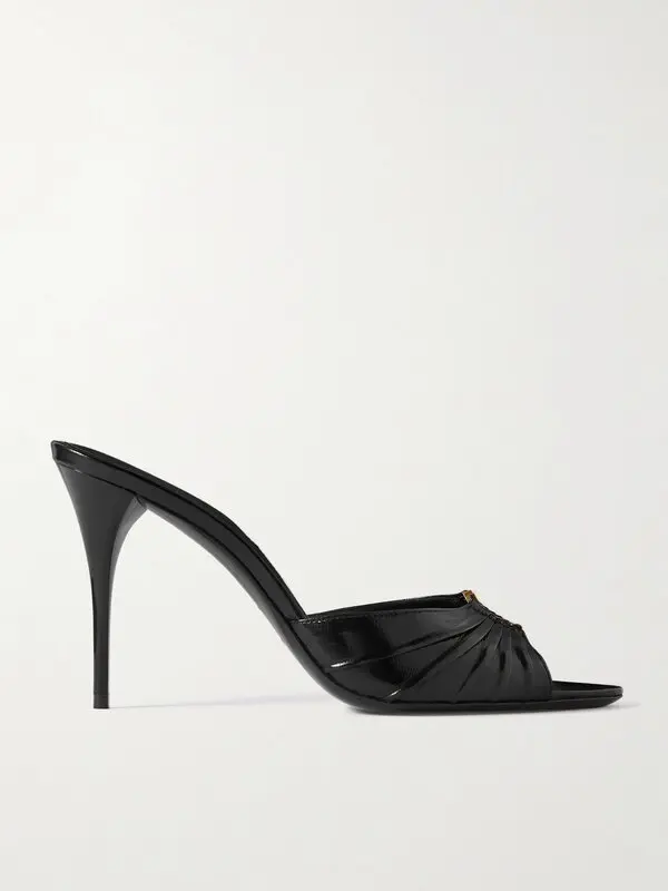 Saint Laurent Babylone Embellished Gathered Glossed-leather Mules