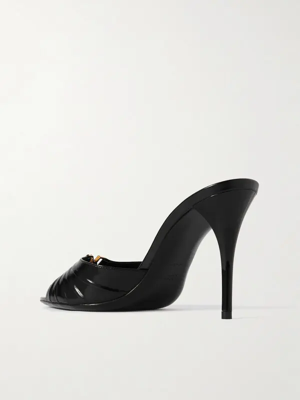 Saint Laurent Babylone Embellished Gathered Glossed-leather Mules