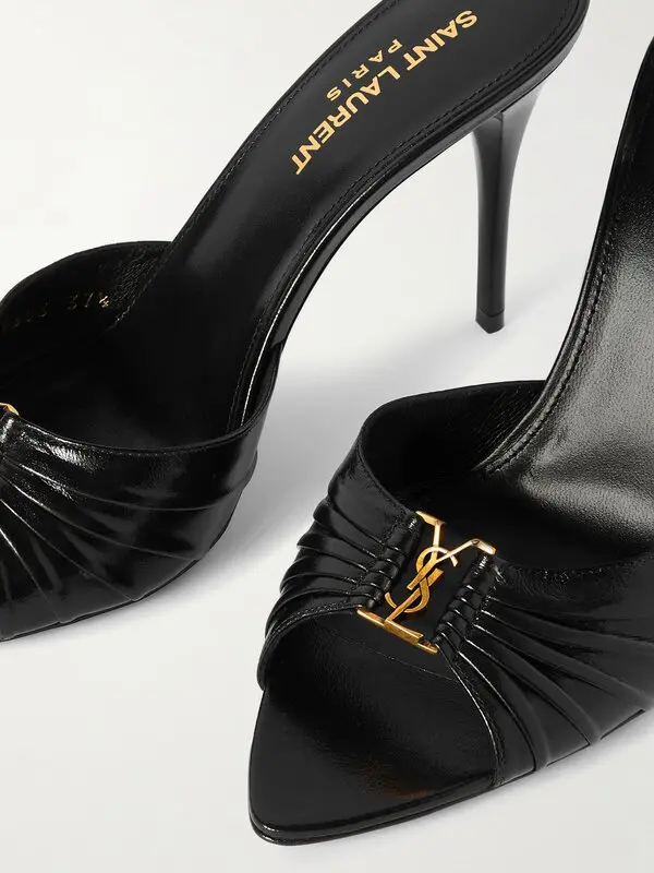 Saint Laurent Babylone Embellished Gathered Glossed-leather Mules