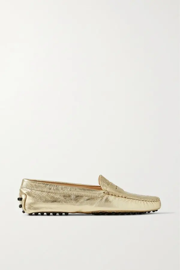 TOD'S Gommino Metallic Textured-leather Loafers