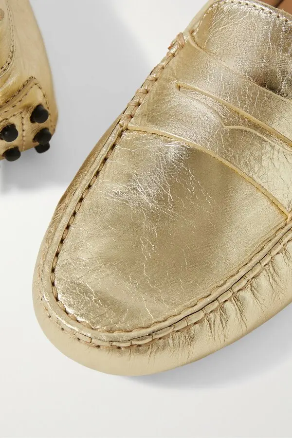 TOD'S Gommino Metallic Textured-leather Loafers