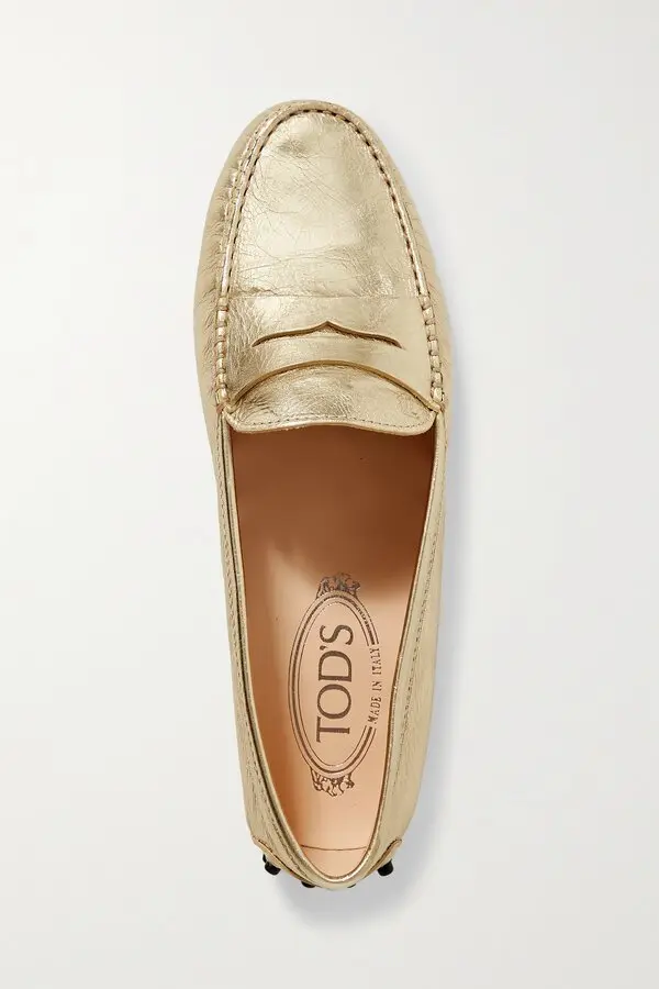 TOD'S Gommino Metallic Textured-leather Loafers