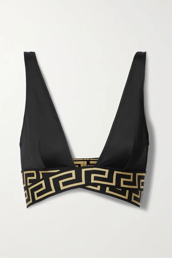 Versace Vita Twist-front Jacquard-trimmed Bikini Top - Black