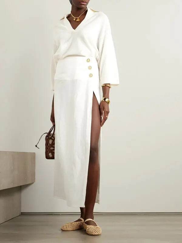 Le Kasha Haifal Linen Midi Skirt - White