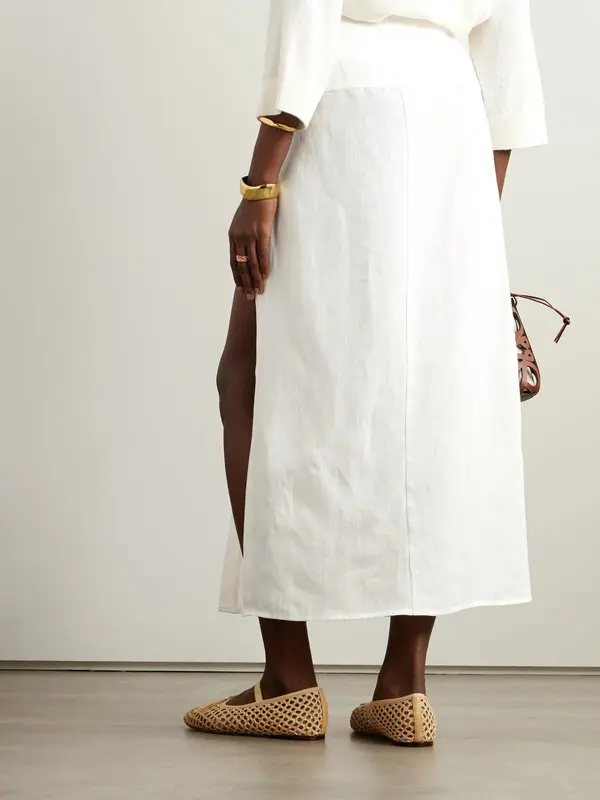 Le Kasha Haifal Linen Midi Skirt - White