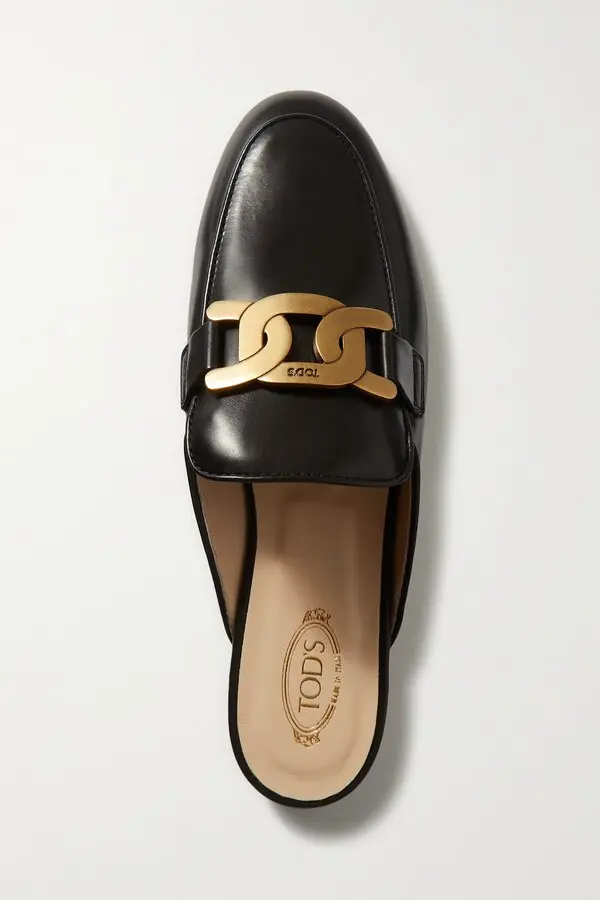 TOD'S Embellished Leather Slippers - Black