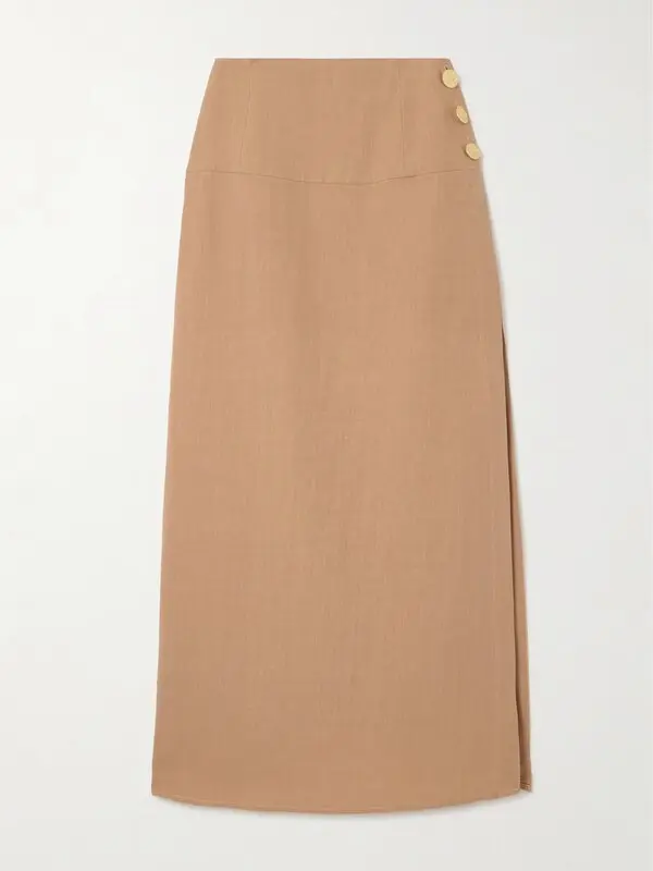 Le Kasha Haifal Linen Midi Skirt - Neutrals
