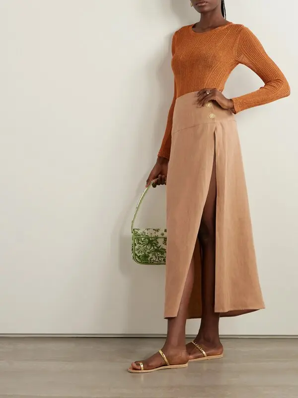 Le Kasha Haifal Linen Midi Skirt - Neutrals