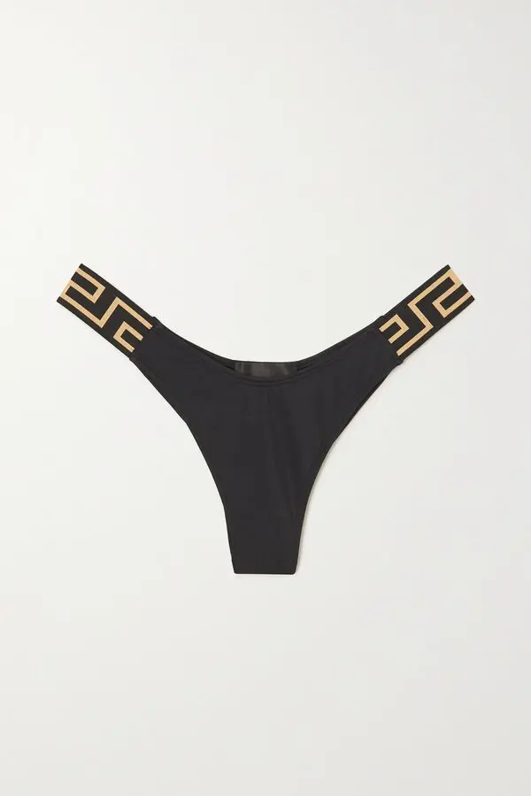 Versace Vita Jacquard-trimmed Bikini Briefs - Black