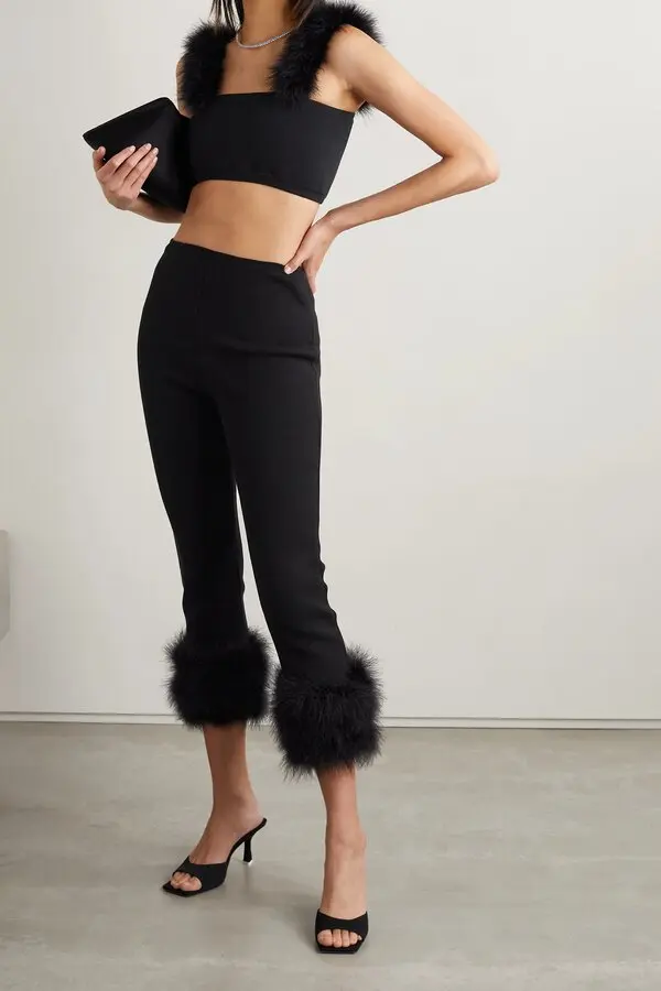 Magda Butrym Cropped Feather-trimmed Knit Top
