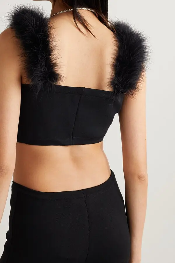 Magda Butrym Cropped Feather-trimmed Knit Top