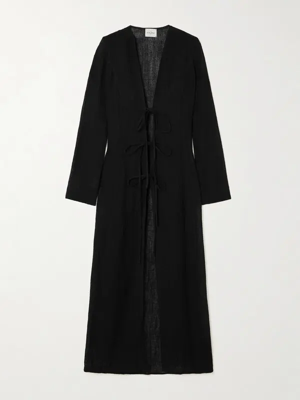 Le Kasha Dehmit Tie-detailed Organic Linen-gauze Maxi Dress - Black
