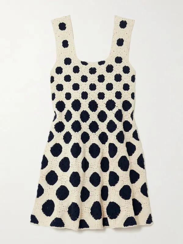 Escvdo Azucena Polka-dot Crocheted Mini Dress - Blue