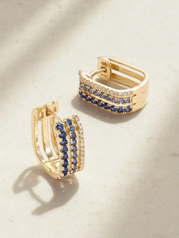 ROXANNE FIRST Triple 14-karat Gold, Sapphire And Diamond Hoop Earrings - Blue