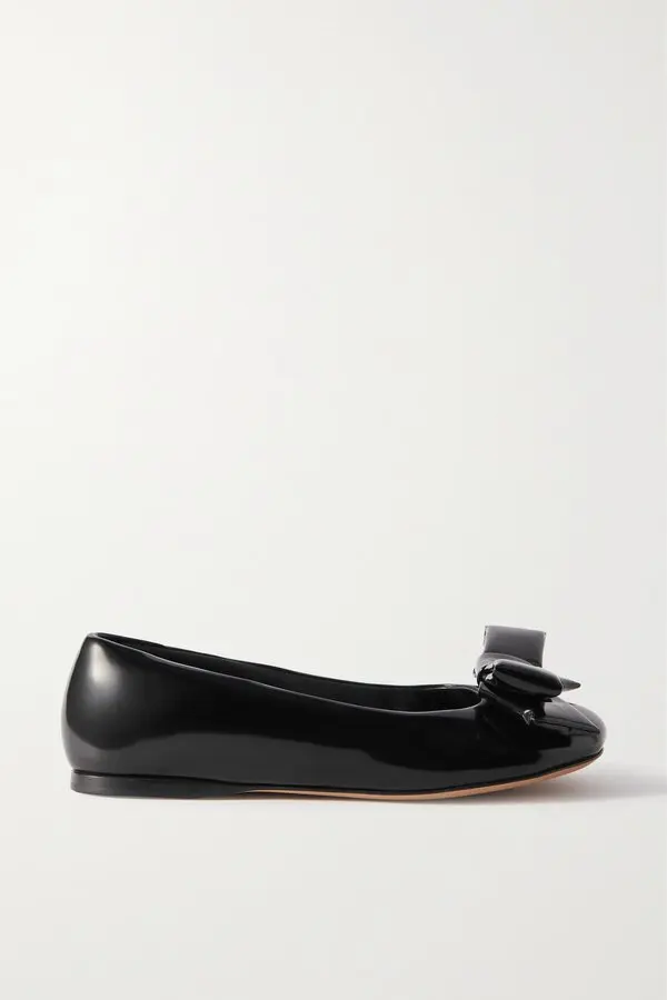 Loewe Puffy Bow-detailed Glossed-leather Ballet Flats