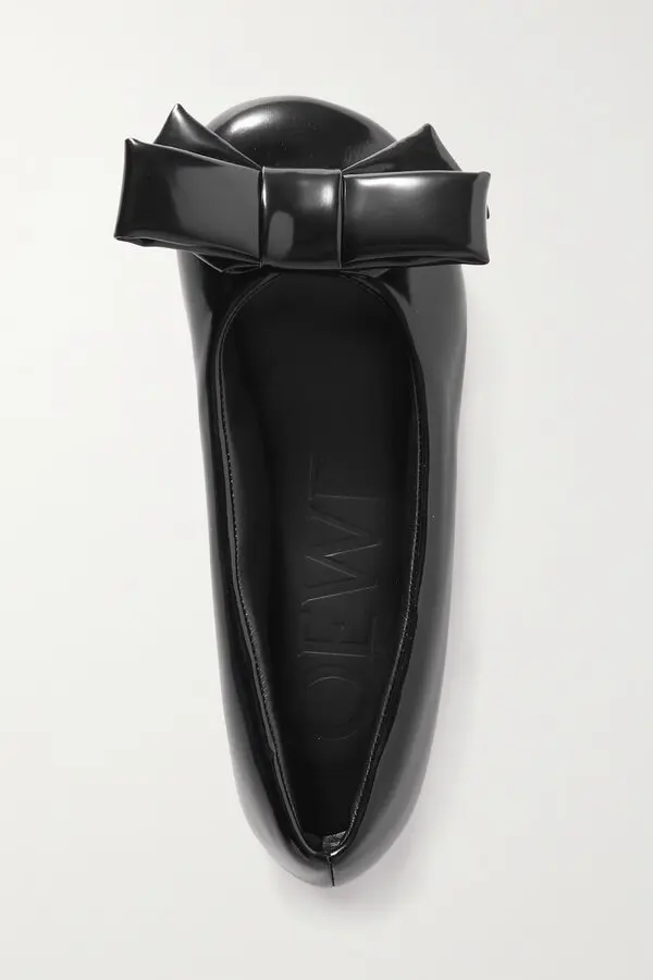 Loewe Puffy Bow-detailed Glossed-leather Ballet Flats