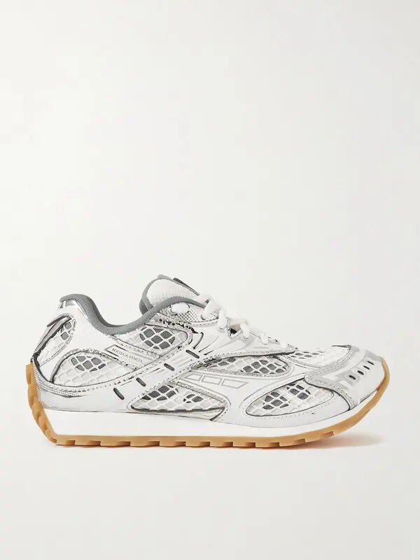Bottega Veneta Orbit Metallic Rubber, Mesh And Fishnet Sneakers - White